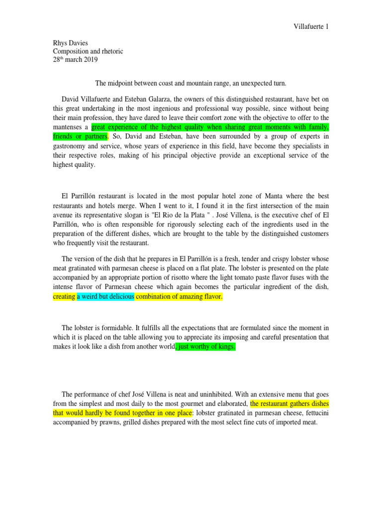 Restaurant Review | PDF | Restaurants | Menu