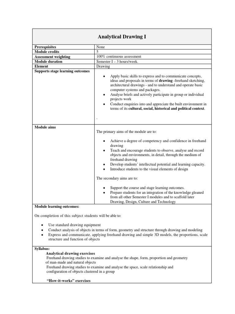 Analytical Drawing I Course Overview | PDF | Drawing | Academic Term