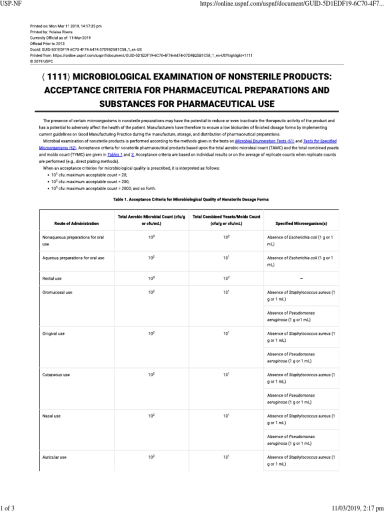 Microbiological Examination of Nonsterile Products-1111 Usp PDF | PDF