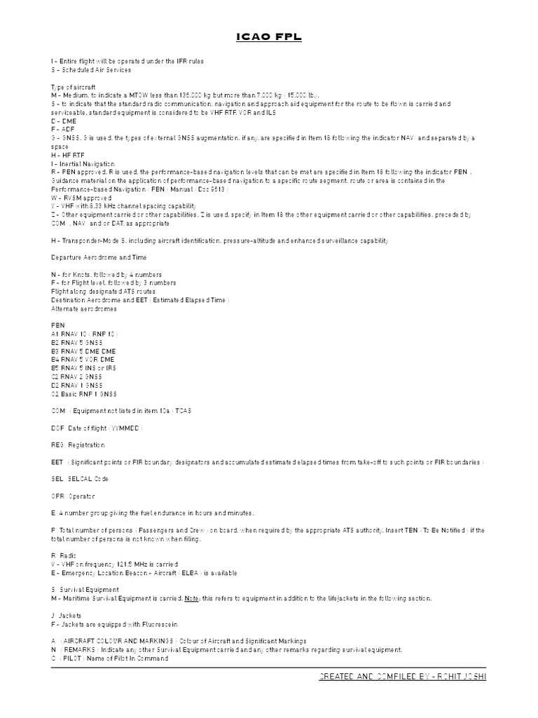 Understanding the Components of an ICAO Flight Plan (FPL) Through its ...