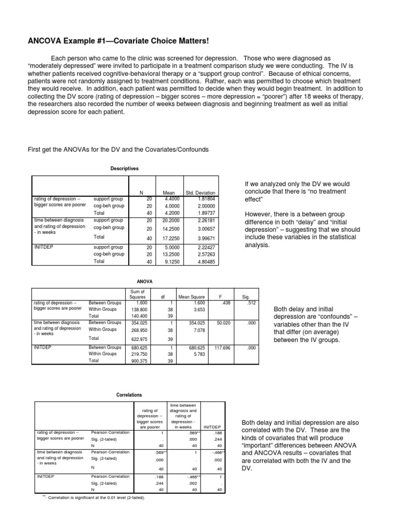 ANCOVA Example #1-Covariate Choice Matters!: Descriptives | PDF ...