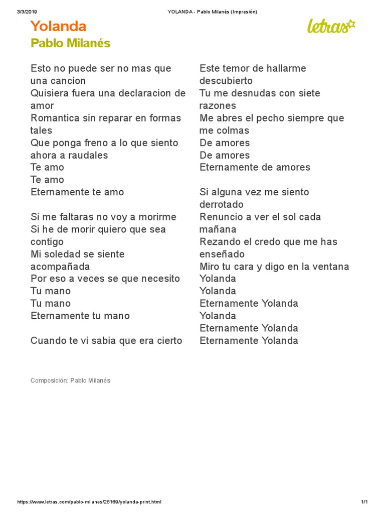 YOLANDA - Pablo Milanés PDF | PDF