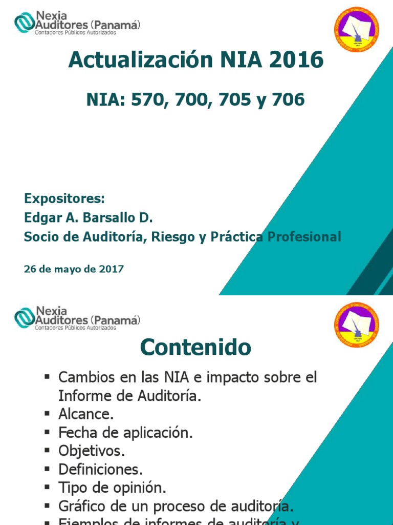 Presentación final NIA 700 570 705 y 706.pdf | Contralor | Auditoría