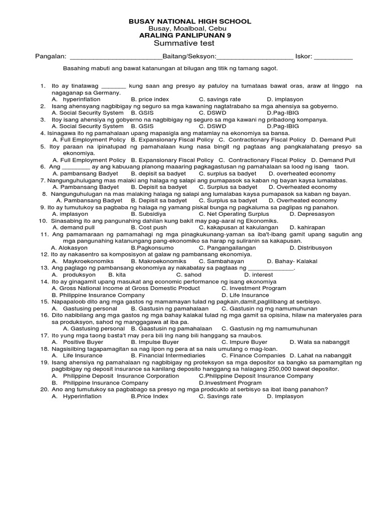 AP Summative 3rd Grading | PDF