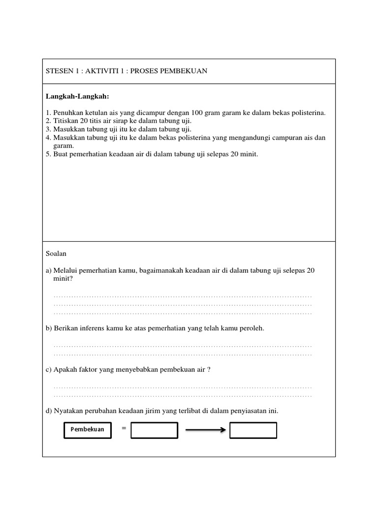 Kad Aktiviti Keadaan Jirim | PDF