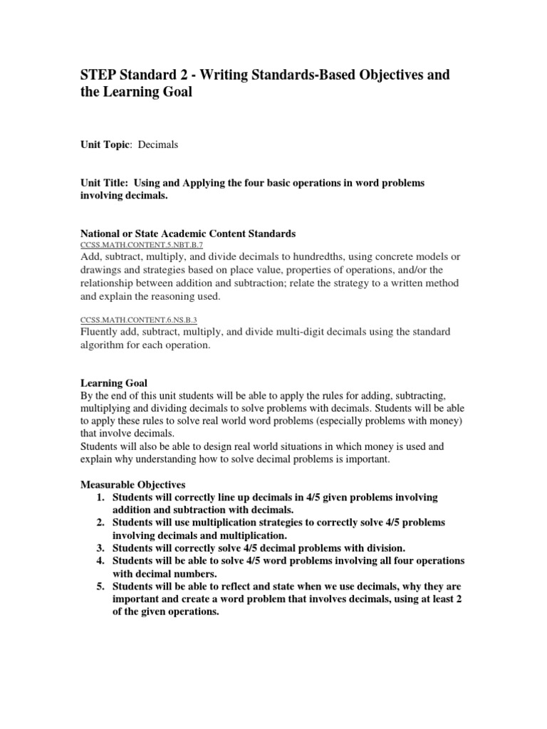 STEP Standard 2 - Writing Standards-Based Objectives and The Learning ...