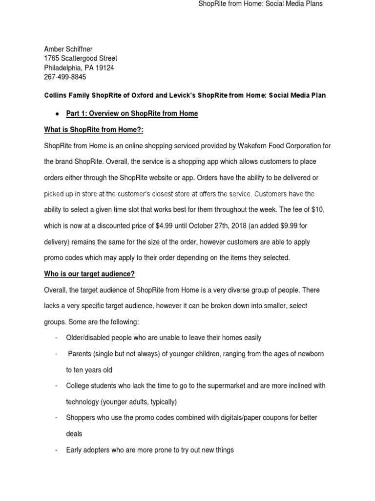 ShopRite from Home Social Media Strategy | PDF | Retail | Supermarket