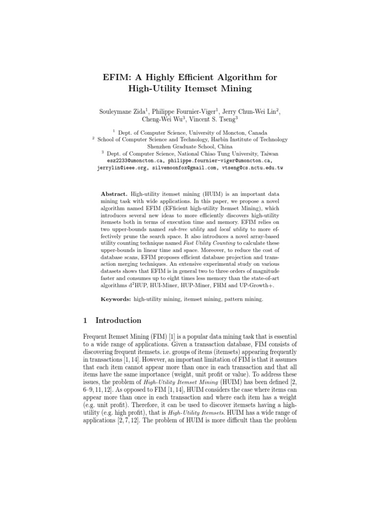 EFIM: Efficient High-Utility Mining Algorithm | PDF | Algorithms | Array Data Structure