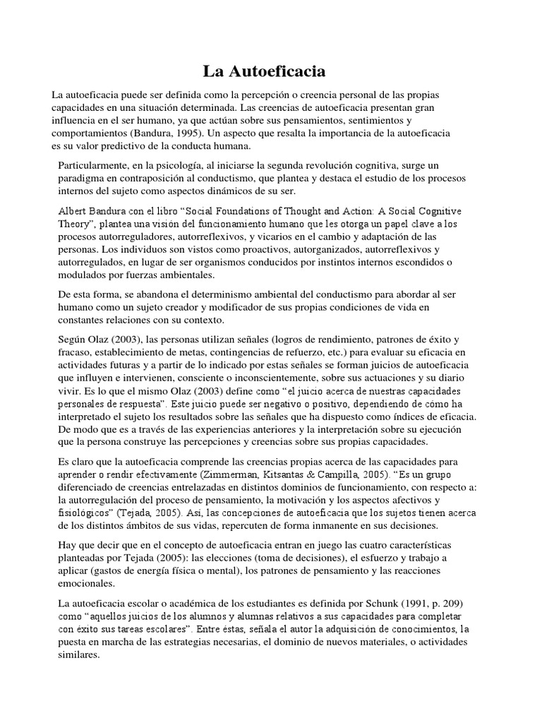 La Autoeficacia | PDF | Autoeficacia | Motivación