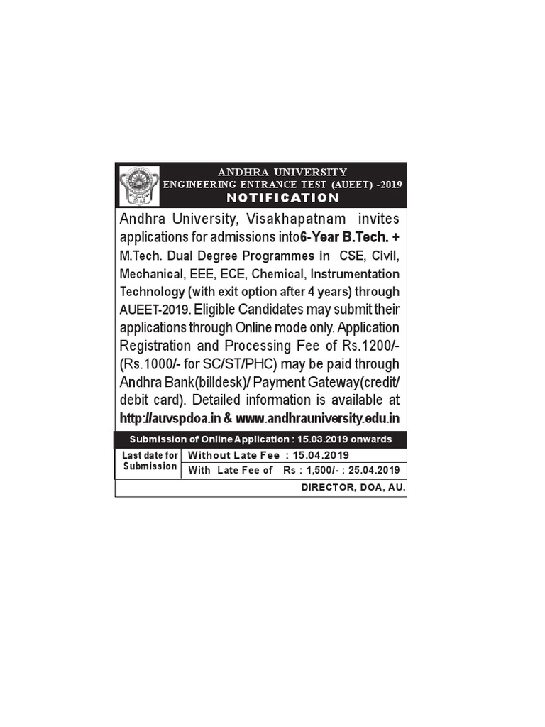 AUEET Notification 2019 PDF | PDF