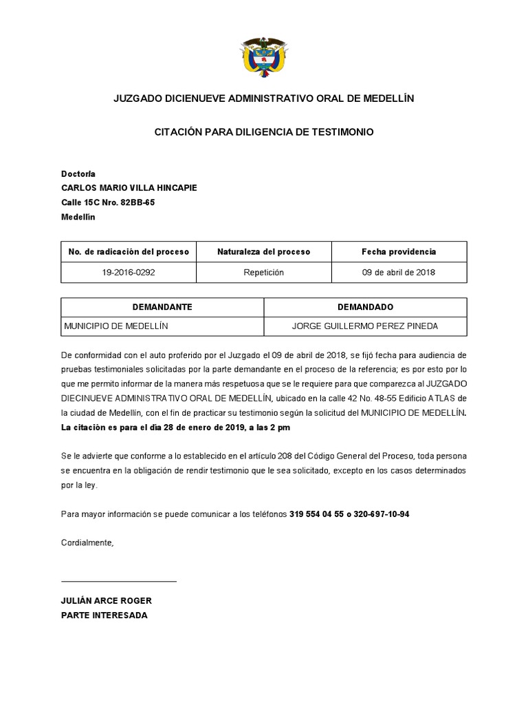 Formato para citación a testimonio.docx | Gobierno | Política