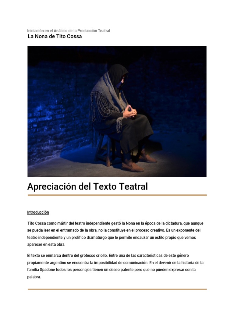 La Nona Análisis PDF | PDF | Teatro | Vejez