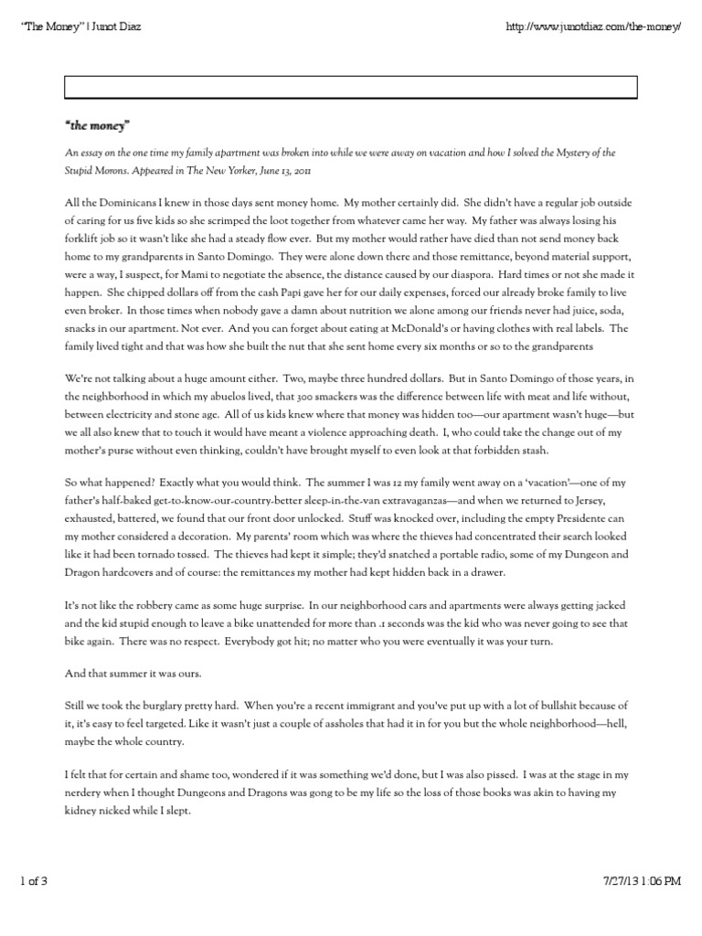 "The Money" by Junot Diaz PDF | PDF