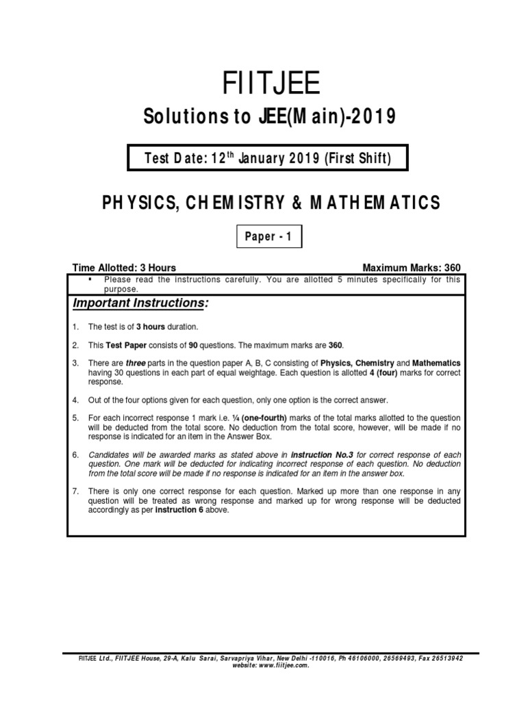 Fiitjee Question Paper Solutions | PDF | Electronvolt | Orbit