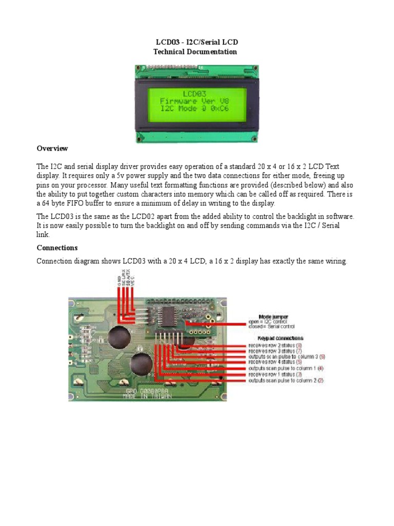 Datasheet lcd03 20x4 B PDF | PDF | Computer Data | Office Equipment