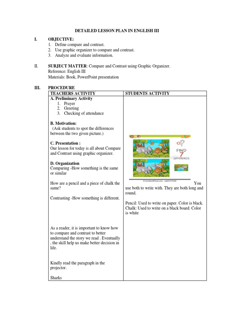 Revise Lesson Plan in English Compare and Contrast | PDF | Language ...