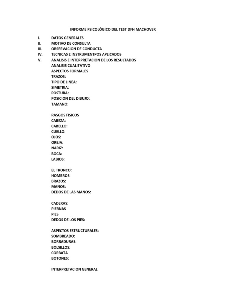 Informe Psicológico Del Test DFH Machover | PDF