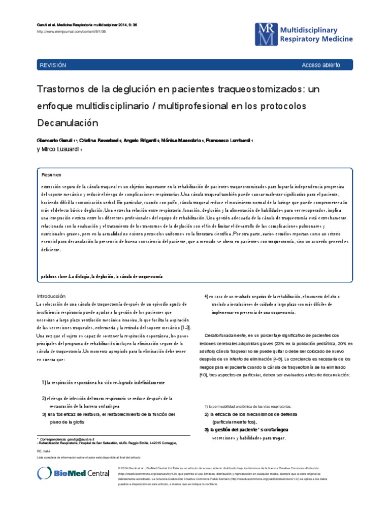 DISFAGIA EN TQT PROTOCOLO DE DECANULACION - En.es PDF | PDF | Tos | Esófago