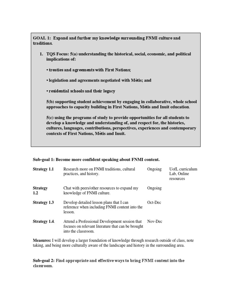Practicum Goals | PDF | Lesson Plan | First Nations