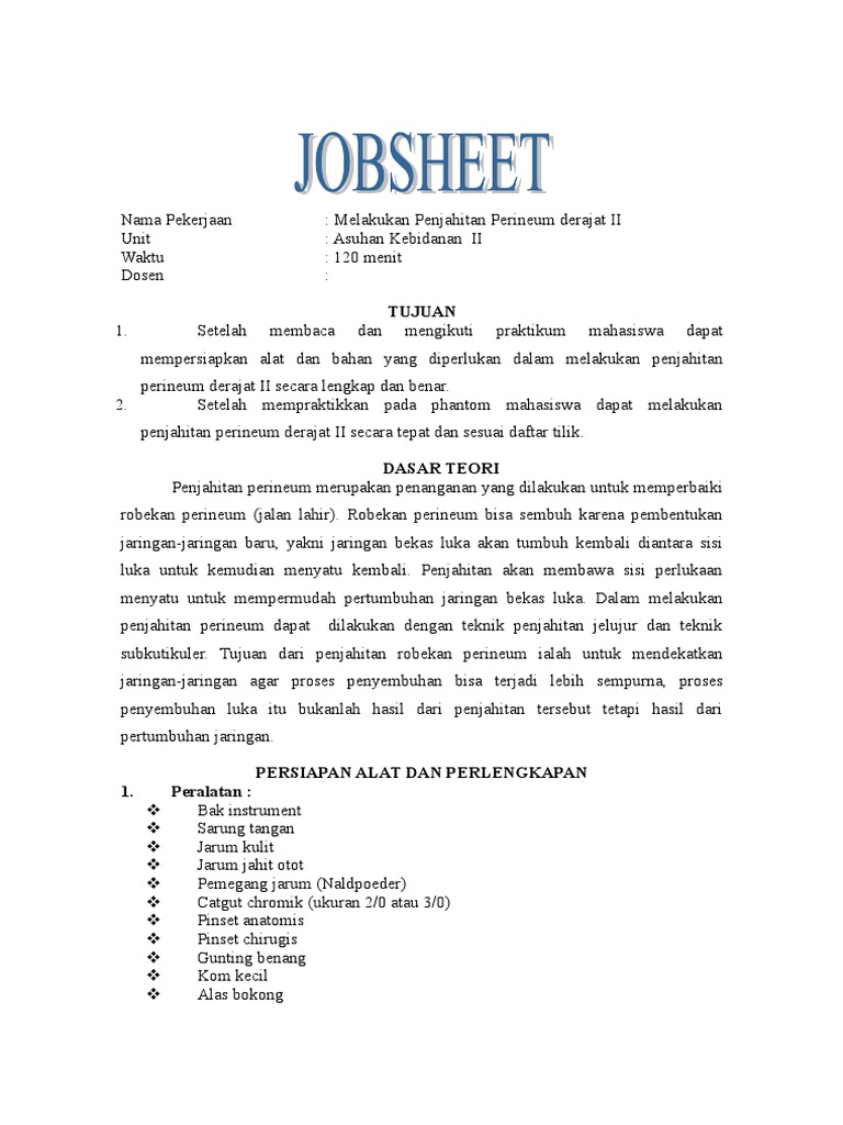 Jobsheet Penjahitan Perineum Fix | PDF