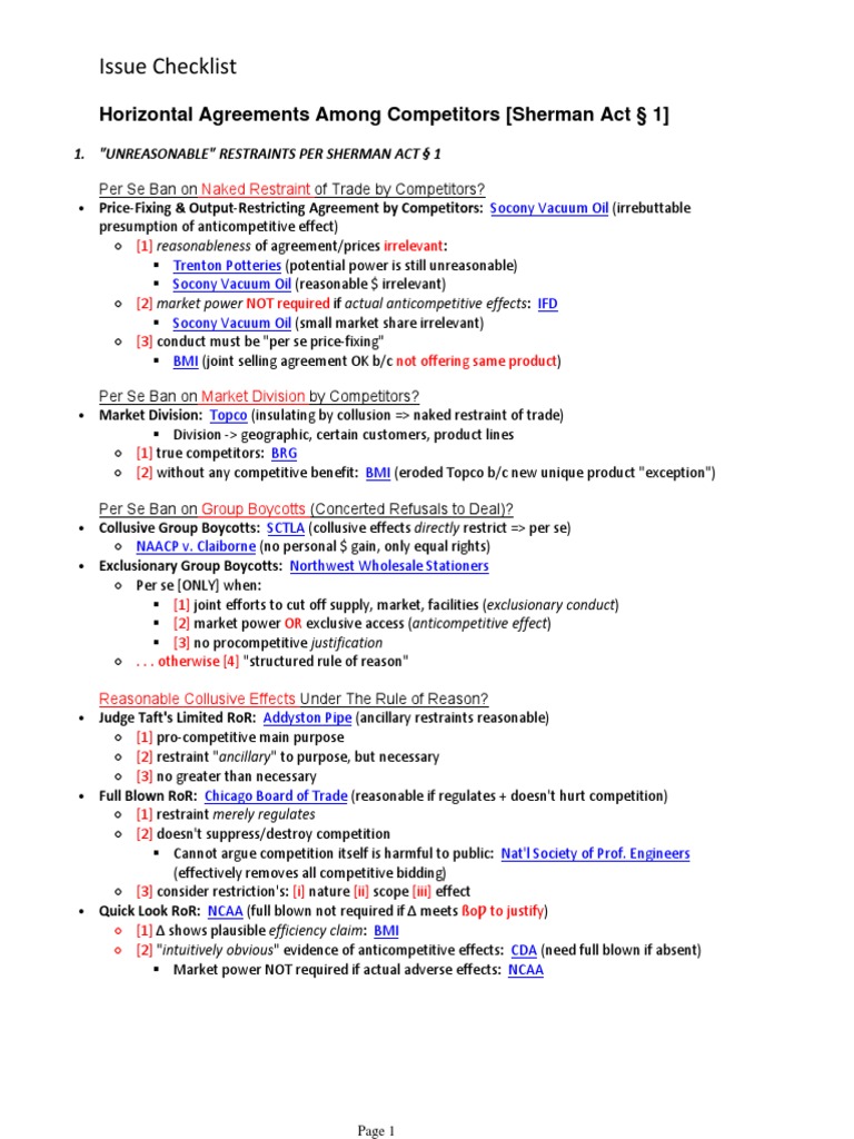 Antitrust Checklist & Outline | PDF | Competition Law | Monopoly