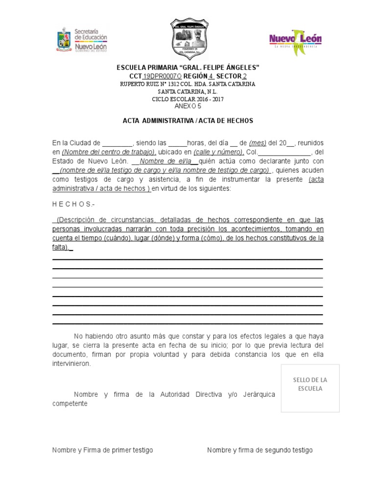 ANEXO 5 Acta Administrativa Acta de Hechos | PDF ANEXO 5 Acta Administrativa Acta de Hechos | PDF