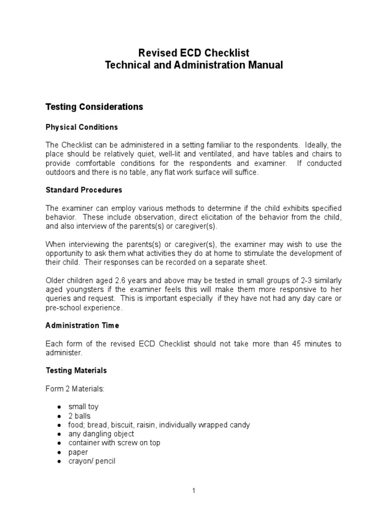 Revised ECD Checklist As of Sept 2014 | PDF | Sibling | Urine