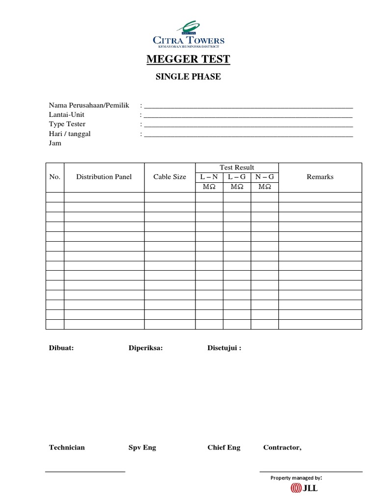 Form Test Megger Single Phase Rev.1 | PDF