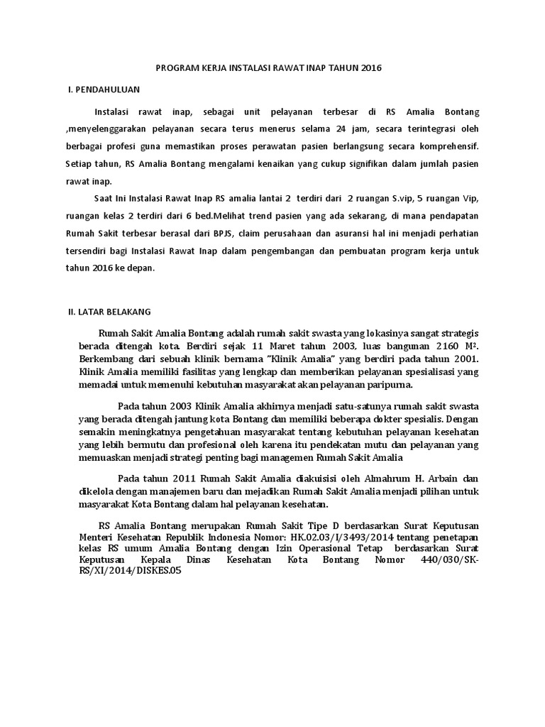 Program Kerja Instalasi Rawat Inap | PDF