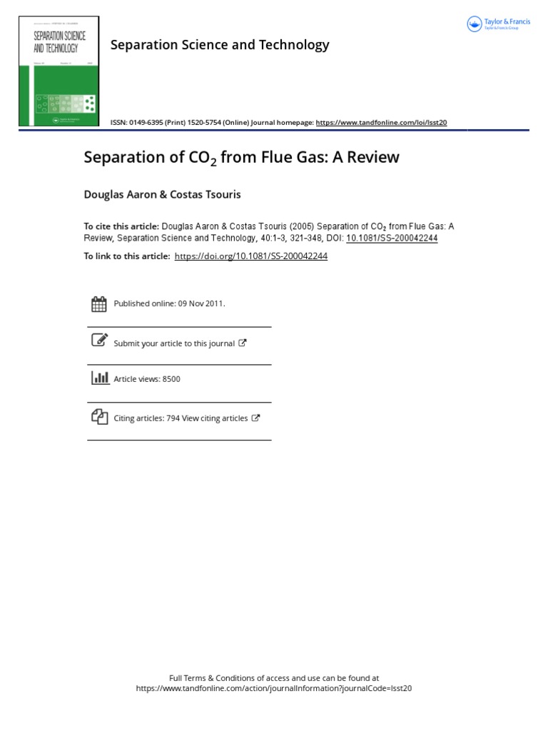 Separation of CO2 From Flue Gas A Review PDF | PDF | Adsorption ...