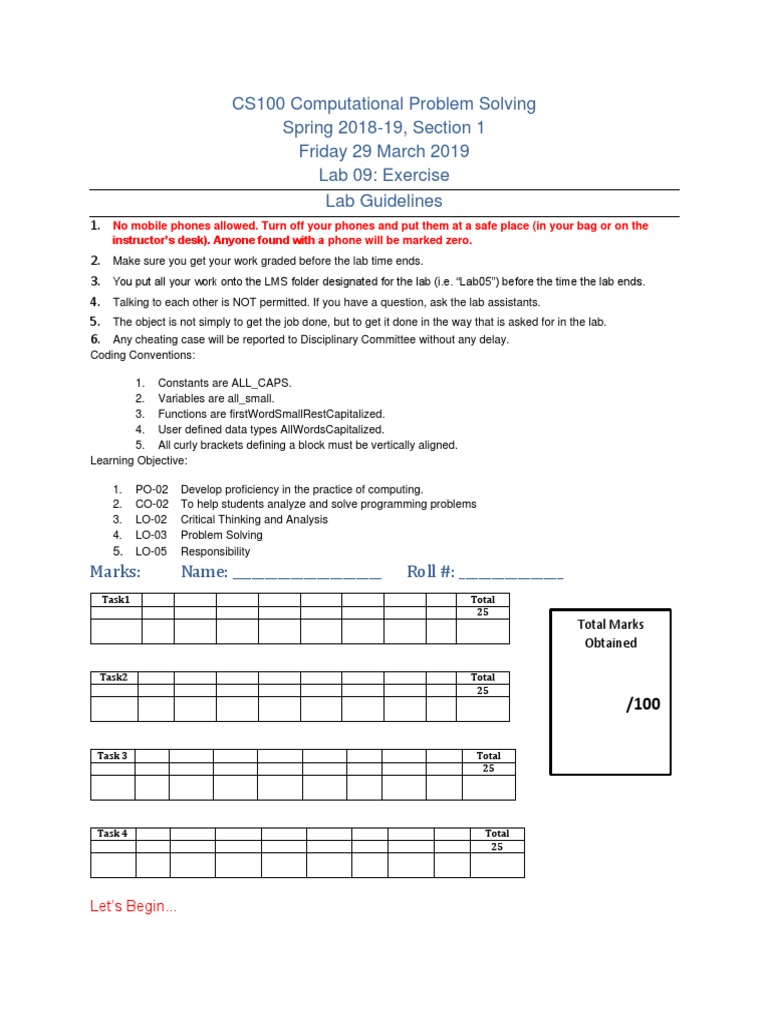 Lab Guidelines and Exercises for Computational Problem Solving ...