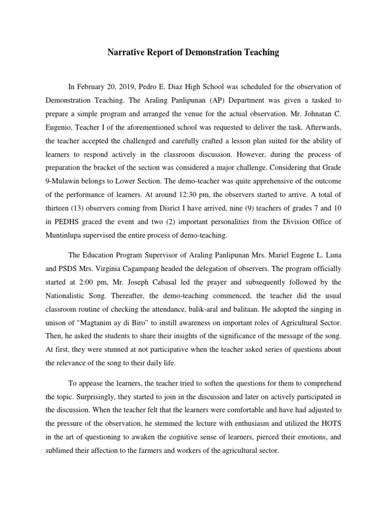 Narrative Report on Demo Teaching | PDF | Teachers | Educational Technology