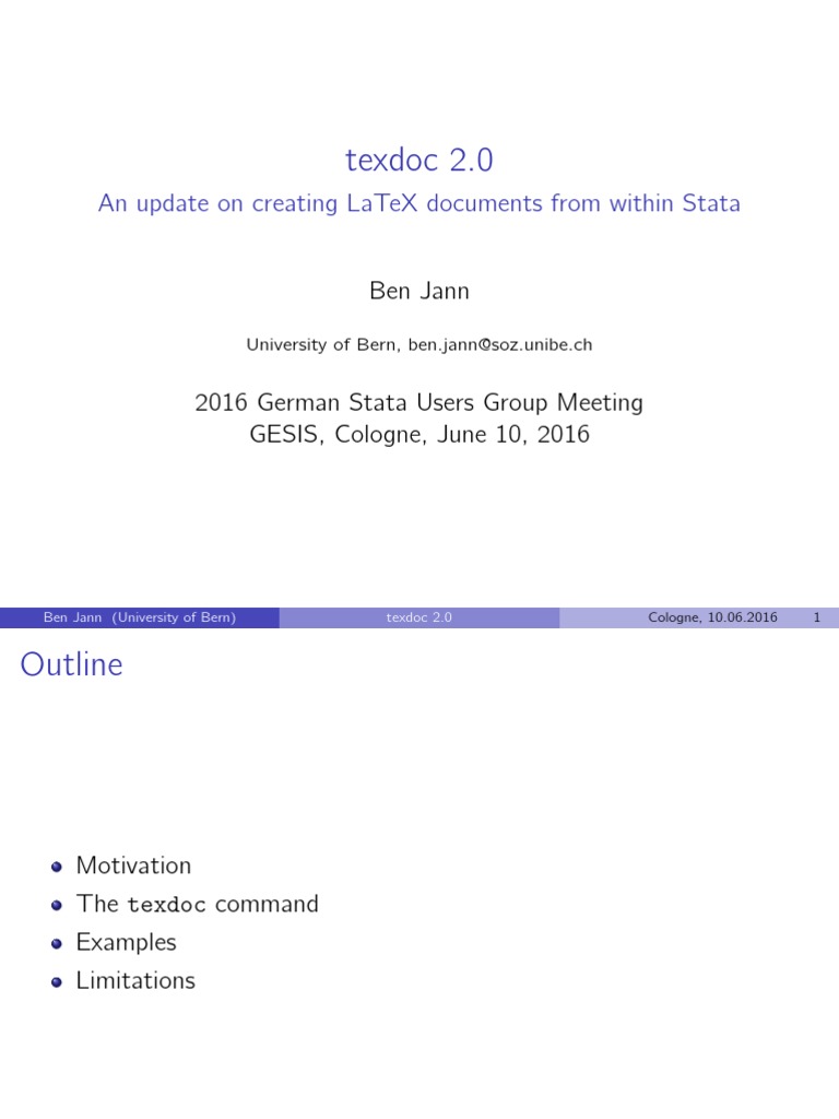 Texdoc 2.0: An Update On Creating Latex Documents From Within Stata | PDF | Source Code | Areas ...