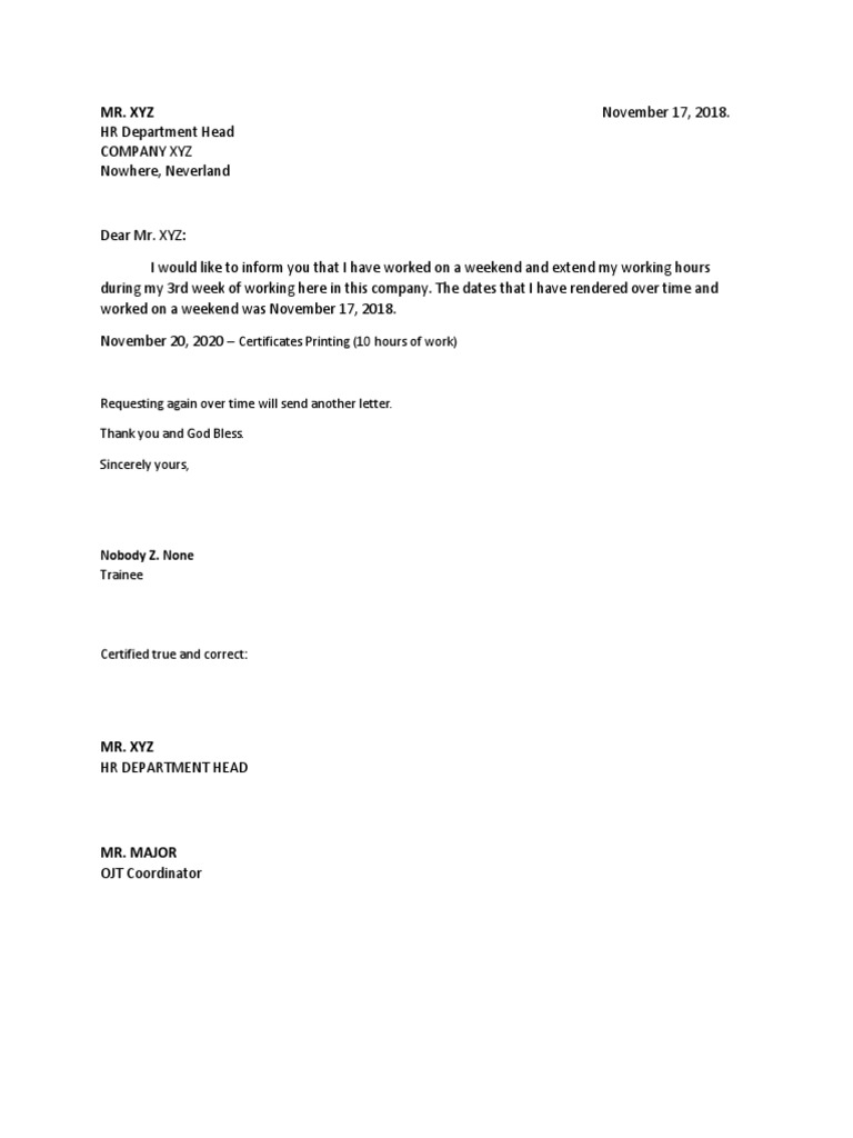 Overtime Payment Request Letter | PDF