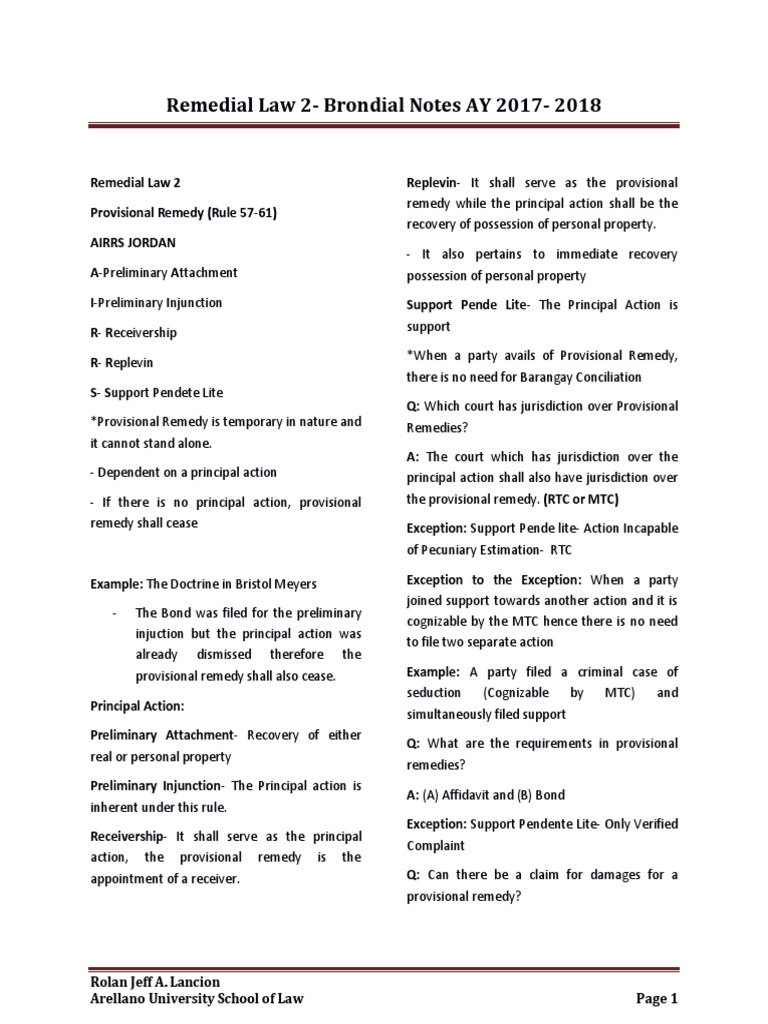 Remedial Law 2 - Brondial Notes PDF | PDF | Judgment (Law) | Damages