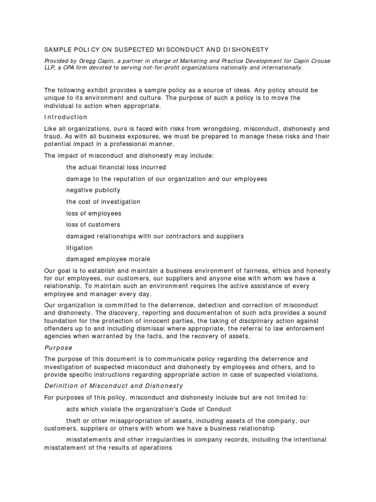 Sample Misconduct Policy PDF | PDF | Internal Audit | Audit