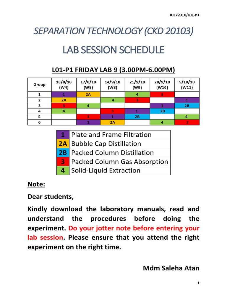 2018 July - L01 P1 Lab Schedule | PDF | Scientific Techniques | Process ...