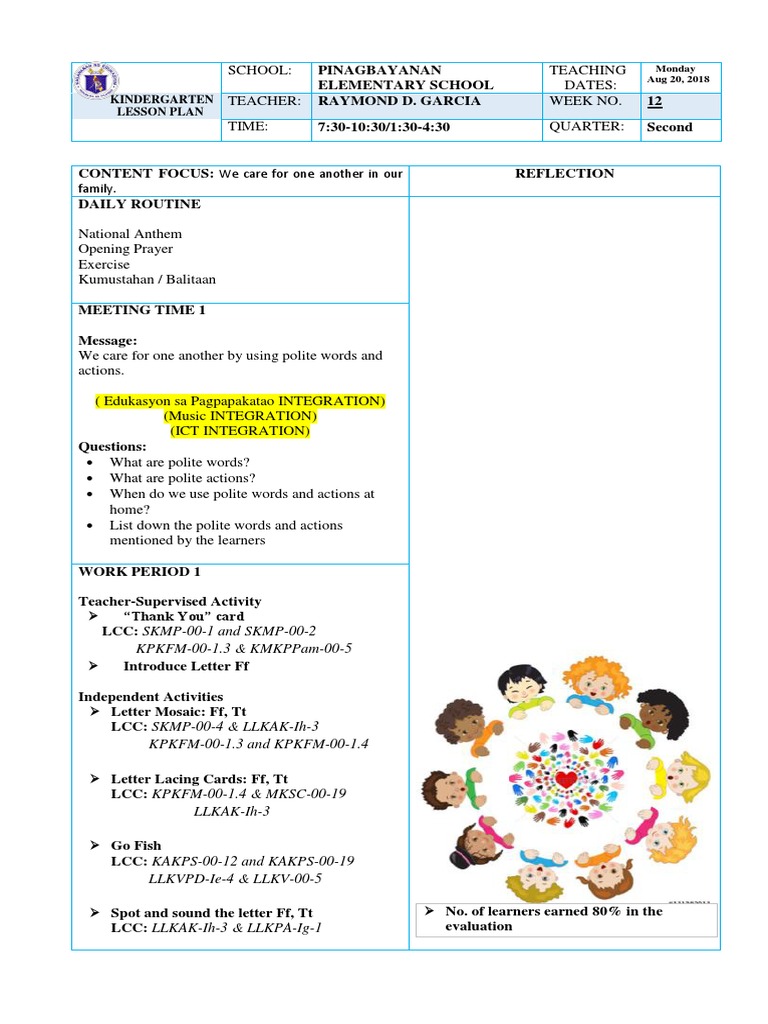 We Care For One Another in Our Family.: Kindergarten Lesson Plan | PDF ...