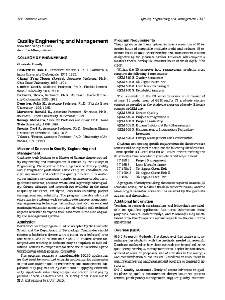 Master of Science in Quality Engineering | PDF | Lean Manufacturing | Logistics