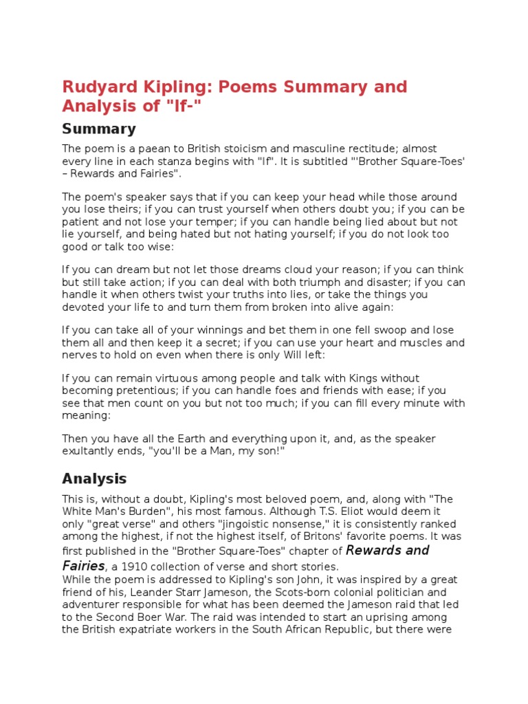 Rudyard Kipling - IF ANALYSIS | PDF