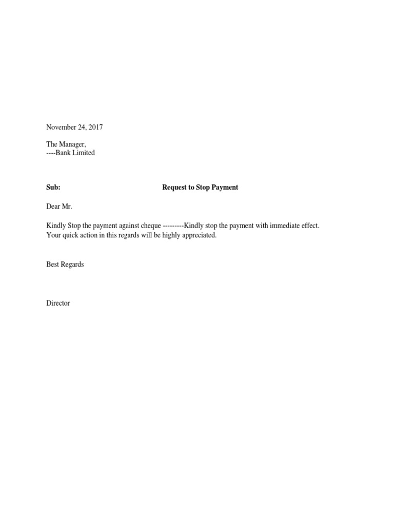 Stop Payment Request Letter | PDF