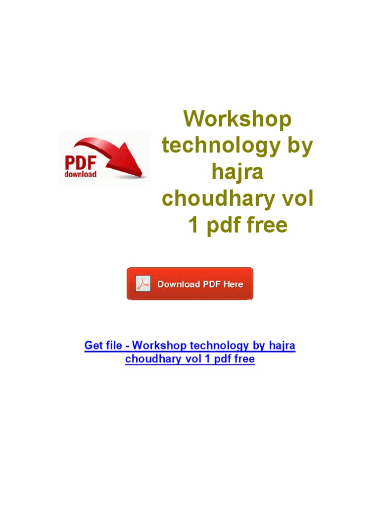 Workshop Technology by Hajra Choudhary Vol 1 PDF Free PDF | PDF | Windows 8 | Microsoft Windows