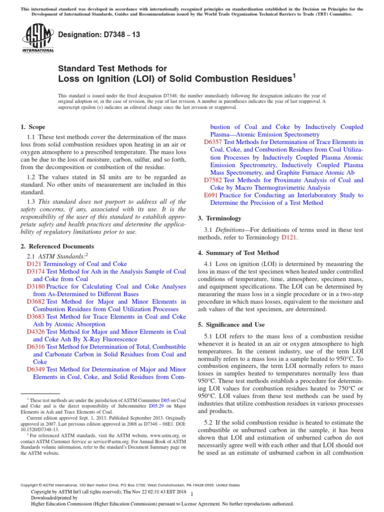 (LOI) Loss On Ignition PDF | Download Free PDF | Combustion | Coke (Fuel)