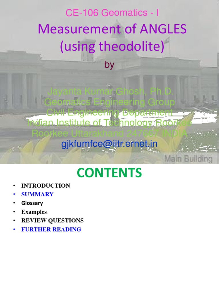 Lesson 15 CE-106 Measurement of Angles Using Theodolite PDF | PDF | Angle | Surveying