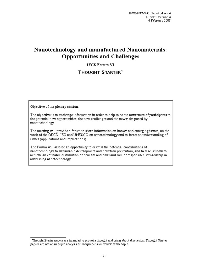 Nanotechnology and Manufactured Nanomaterials: Opportunities and Challenges | PDF ...