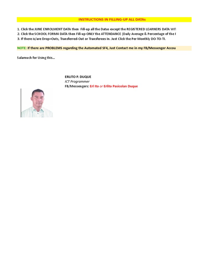 School Form4 (Sf4) Automated & Do-To-ti Data Sy2018-2019 | PDF ...