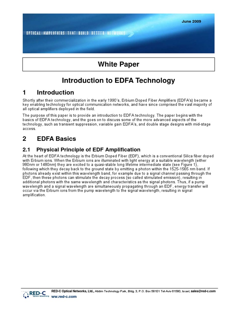 White Paper Introduction To EDFA Technology: 2.1 Physical Principle of ...