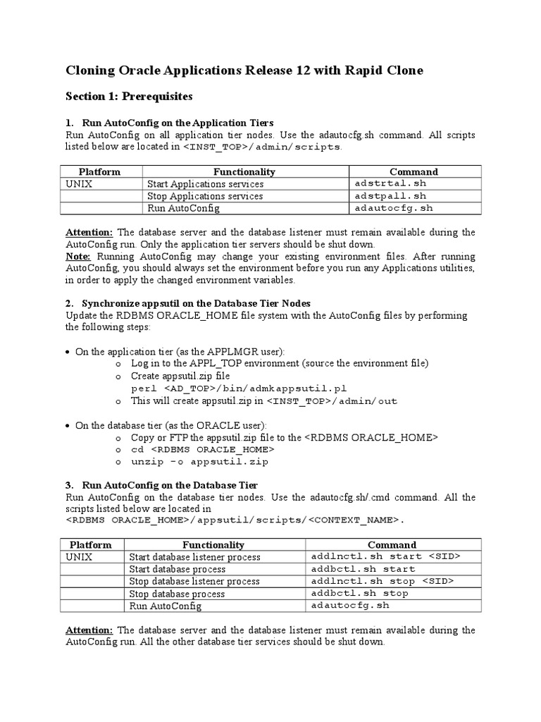 Cloning Oracle Applications Release 12 With Rapid Clone Section 1 Prerequisites Pdf Oracle