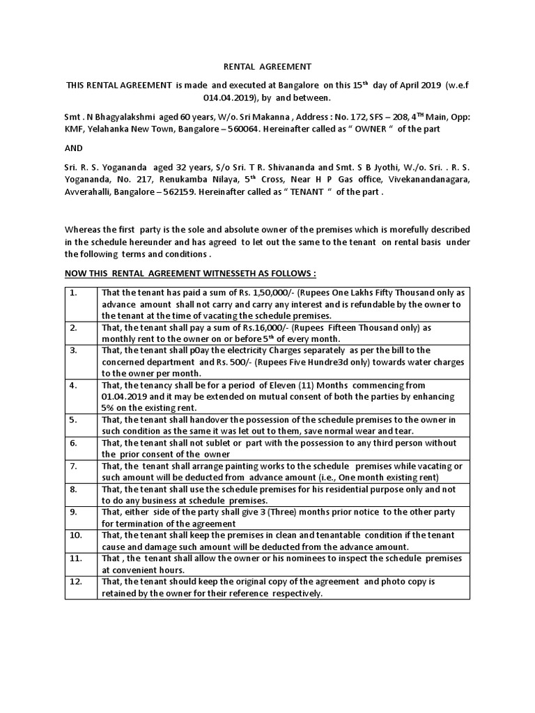 Now This Rental Agreement Witnesseth As Follows | PDF | Leasehold ...