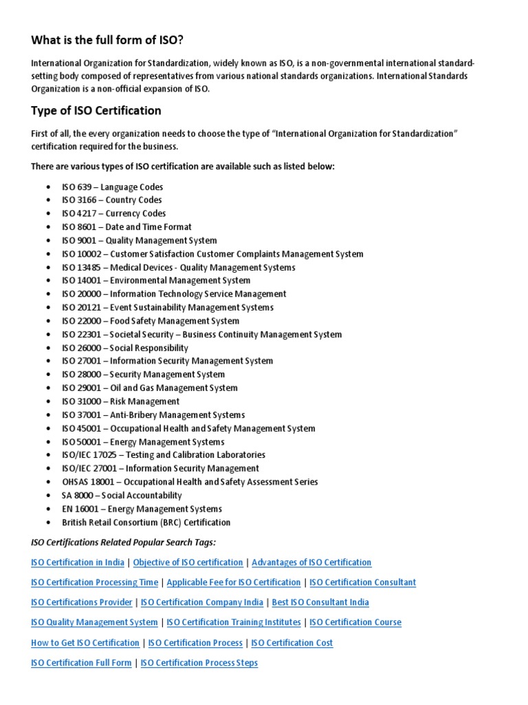 Type of Iso Certification | Download Free PDF | International ...